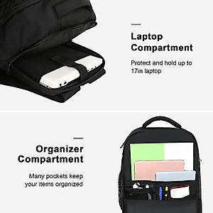 MATEIN Travel Backpack, 40L Flight Approved Carry on Hand Luggage, Water Resistant Anti-Theft Business Large Daypack Weekender Bag for 17 Inch Laptop, Black