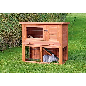 TRIXIE Pet Products Rabbit Hutch with Sloped Roof, Small, Glazed Pine