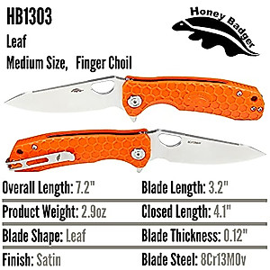 Honey Badger Leaf Pocket Knife for Men and Women - Folding Pocket Knife with Clip, Mini Folding Knife, Multitool Knife, Outdoor Camping Knife, Small Pocket Knife, Lightweight Pocket Knife - Medium Orange
