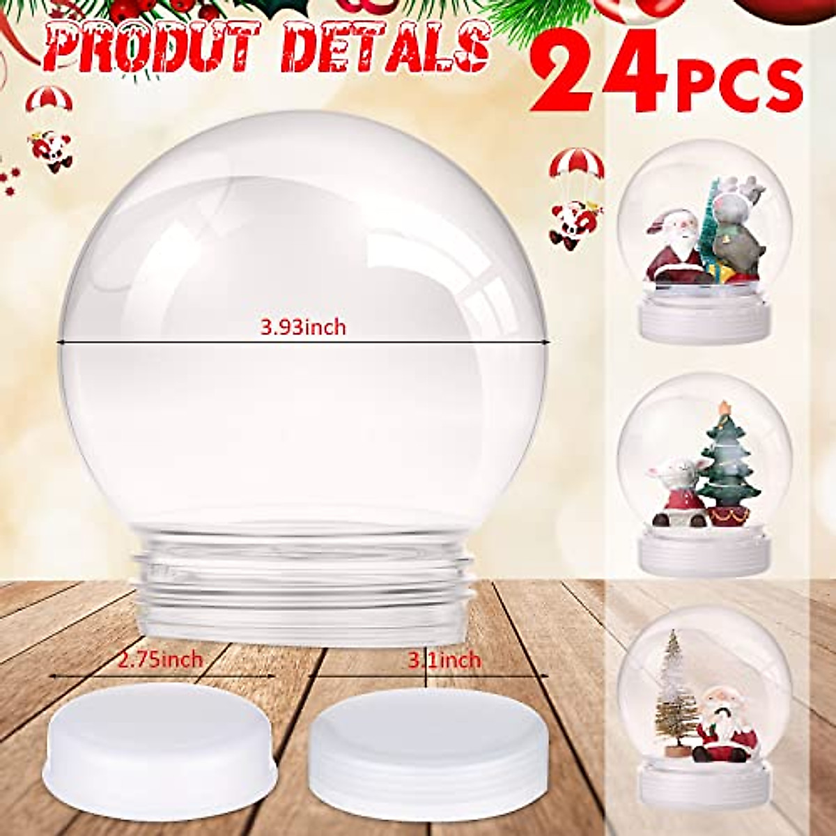 Mimorou 24 Pieces 3.9 Inch DIY Snow Globe Clear Plastic Water Globe with Screw Off Cap Water Globe Jar for DIY Crafts Home Decoration Gifts