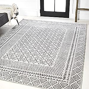 JONATHAN Y MOH107A-5 Athens Modern Geometric Boho Rug Indoor Area-Rug, Moroccan, Farmhouse, Southwestern Easy-Cleaning,Bedroom,Kitchen,Living Room,Non Shedding, Gray/Cream, 5 X 8