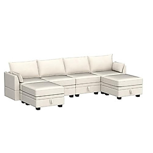 P PURLOVE Sectional Sofa, Large Modular Sectional Sofa, Convertible Couch with Reversible Chaise for Living Room with Plastic Legs (Beige)