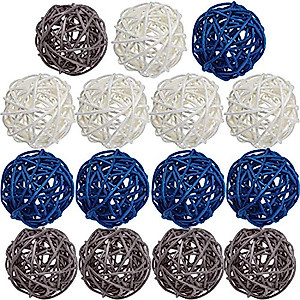 15 Pieces Vase Filler Rattan Balls Decorative for Craft, Party, Wedding Table Decoration, Baby Shower, Aromatherapy Accessories, 1.8 Inch (Blue Gray White)