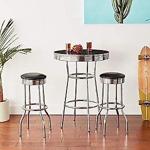 Crown Mark 3905Set Retro 3pc Bar Set w/ 2 stools Black and Chrome