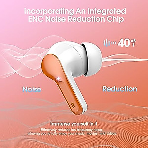 Wireless Earbuds, Bluetooth 5.3 Headphones with 4 ENC Noise Cancelling Mic, Bluetooth Earbuds 40H Playtime , Wireless Headphones in ear Earphones Deep Bass Stereo, LED Display, IP7 Waterproof, Orange