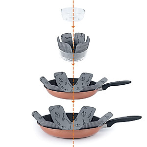 BYKITCHEN Pot and Pan Protectors, Pan Dividers Protectors, Set of 6 & 3 Different Sizes, Felt Pan Separators for Stacking and Protecting Your Cookware