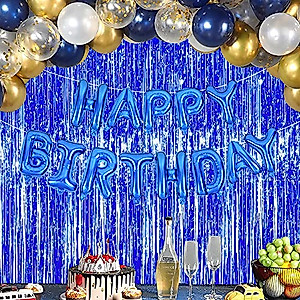 3Pcs Blue Metallic Tinsel Foil Fringe Curtains,3.28ft x 6.56ft Blue Photo Booth Backdrop Streamer Curtain,Photo Booth Props,Ideal Bachelorette Party Supplies,Birthday,Christmas,New Year Decorations