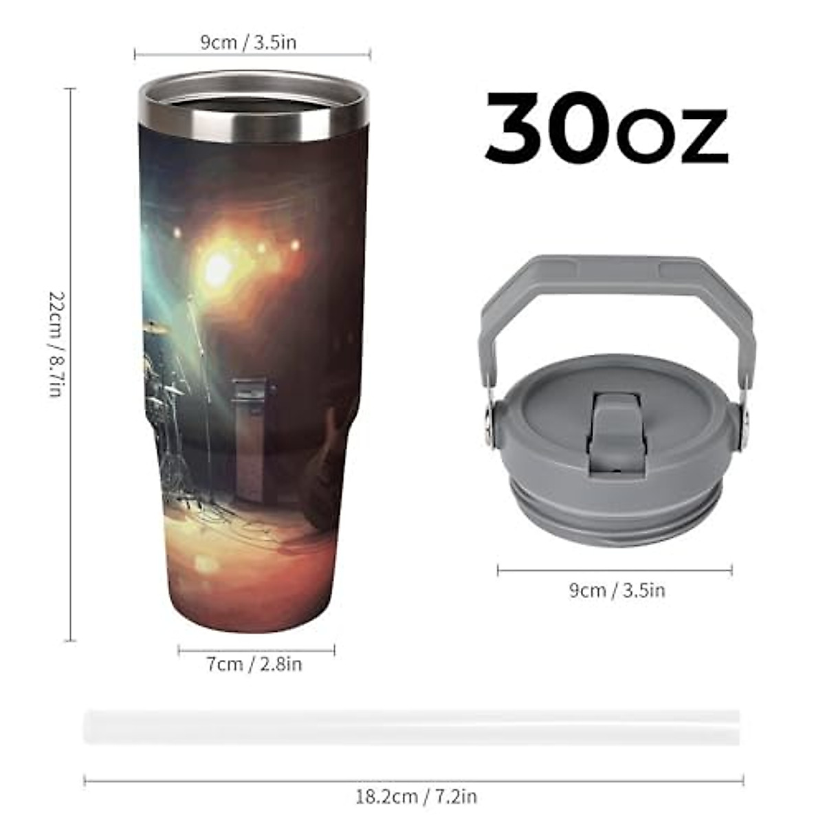 BWQJKUO Large Capacity Car Cup 30 Oz Stainless Steel Rock Band Stage Printed Travel Mug Leak-proof Flip Straw Tumbler with Handle,keeps Cold Or Ho
