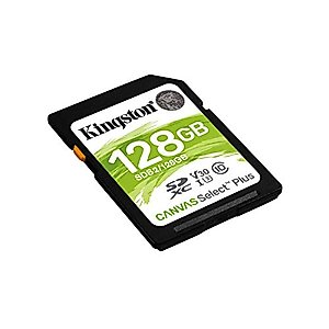 Kingston 128GB SDXC Canvas Select Plus 100MB/s Read Class 10 UHS-I U1 V30 Memory Card (SDS2/128GB)