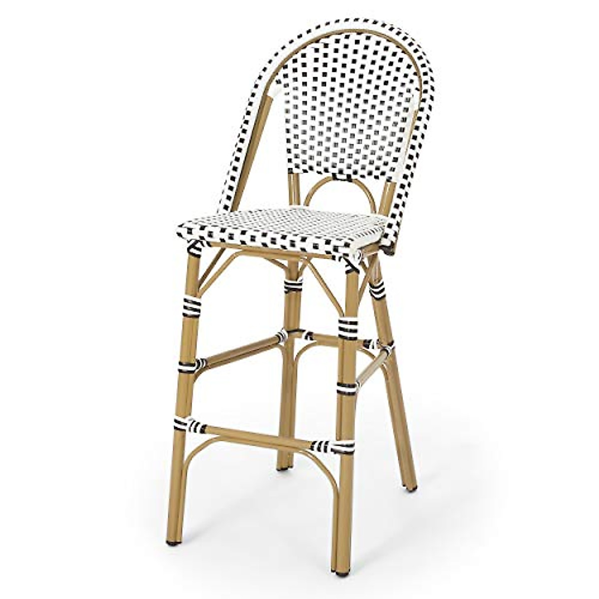 Christopher Knight Home 314450 Kinner Outdoor Barstool, Black + White + Bamboo Print Finish