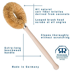 Redecker Coconut Fiber Dish Brush with Untreated Beechwood Handle, 11-Inches
