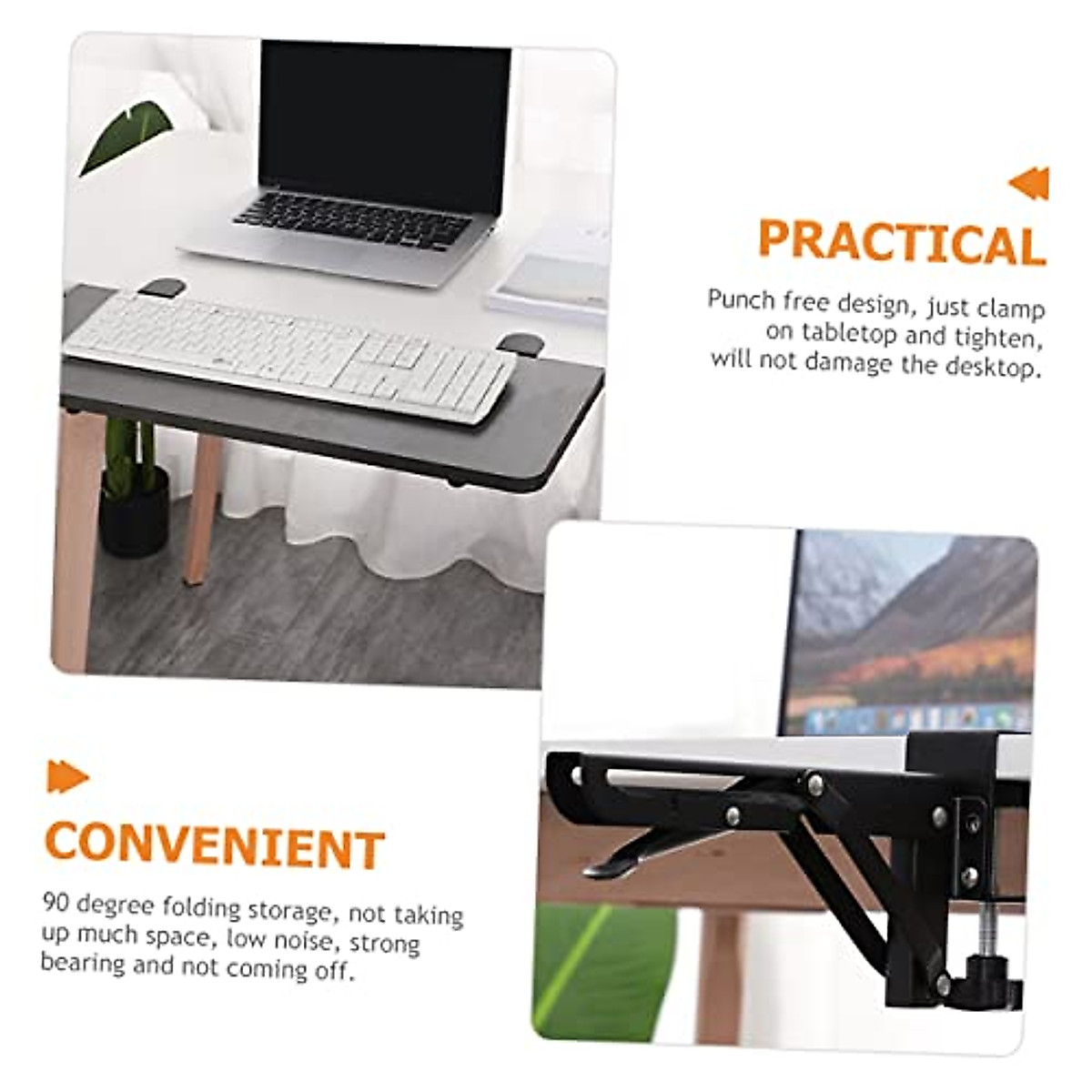 Housoutil 1 Set Foldable Bracket Desk Tray Computer Mount for Desk PC Keyboard Desk Keyboard Tray Keyboard Holder Computer Desk with Keyboard Tray Computer Desk Extender Bracket Fold Extend