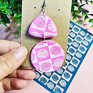 4Pcs Polymer Clay Silk Screen - Silk Screen Stencils for Polymer Clay - Reusable Silkscreen Print Kit - Printing on Clay Jewelry Clay Earrings - Silkscreen Stencil for Polymer Clay Earrings