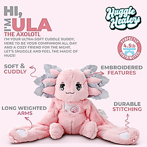 Huggle Healers Weighted Stuffed Animals for Adults, Teens and Kids - 40 Inch Long Plush Arms Pink Stuffed Animal for Hugs - 4.5lb Axolotl Plushies - Ula Axolotl