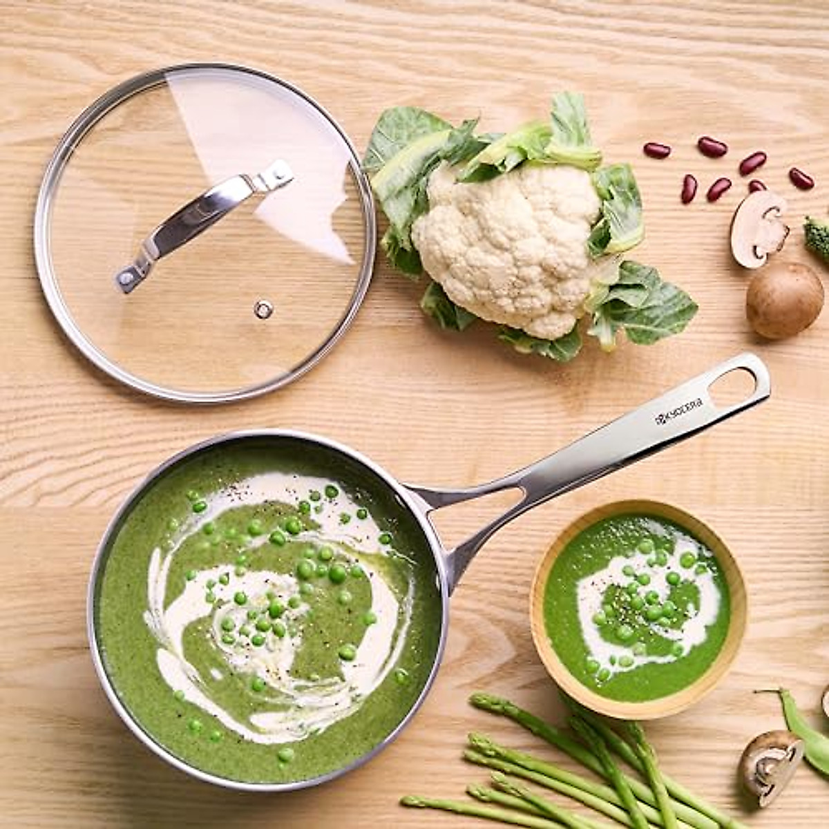 KYOCERA Ceramic Saucepan with Ceramic Non-Stick Coating, 7 inches, PFAS/PTFE Free, Stainless Steel Handle, Suitable for All Stove Types, Includes Glass Lid, CSP-07