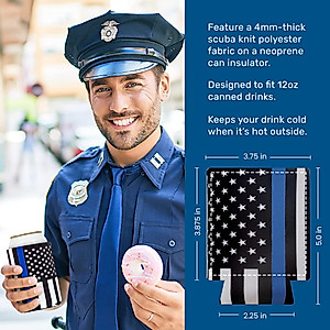QualityPerfection Beer Can Cooler Sleeve, Neoprene Collapsible Coolie Economy Bulk Insulation with Stitches Perfect 4 Events,Custom DIY Projects - 12 Pack - Pattern (Police - USA Black Flag)