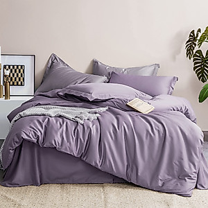 MILDLY 100% Long-Staple Cotton Duvet Cover Set Queen Size Purple Comforter Cover Sets Ultra Soft Bedding Set 3 PCS with Zipper Closure & Corner Tie (No Comforter)