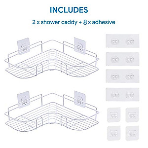 LAIGOO Adhesive Shower Caddy Corner Shelf, Metal Bathroom Shelf Wall Mounted Shower Shelf, Non-Drilling Floating Shelves for Shower Organizer/Bathroom Organizer/Kitchen (2 Pack, White)