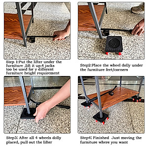 Timstono 4 Wheel Moving Dolly with Casters, Furniture Dolly Set with Furniture Lifter, Furniture Mover for Heavy Loads in Home, Office or Warehouse, 880 Lbs Capacity, 4 Pack