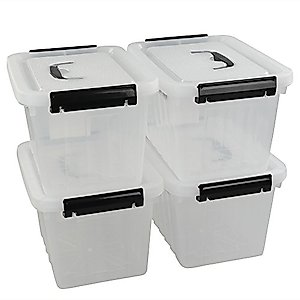 Ggbin 6 Quart Clear Latch Storage Box with Black Handle and Latches - 4 Pack