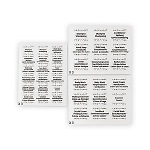 108 PCS Bathroom Labels Clear Preprinted Waterproof Travel Bottles Label Stickers for Organization and Storage Bathroom Dispenser Jars Bins Plastic Travel Bottles Containers