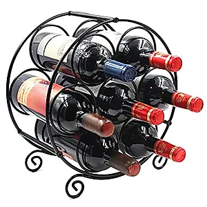 PAG 7 Bottles Freestanding Countertop Metal Wine Rack Small Wine Bottle Holders Stands, Black