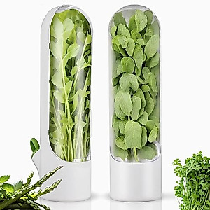 HVECT Herb Saver for Refrigerator, Herb Saver Pod Cilantro Containers for Refrigerator, Fresh Herb Keeper for Cilantro, Parsley, Asparagus, Mint, Keeps Vegetables for 2-3 Weeks (2PCS)