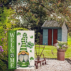 CROWNED BEAUTY St Patricks Day Garden Flag Gnome Shamrock Welcome 12×18 Inch Double Sided Green Clover Small Outside Vertical Holiday Yard Decor