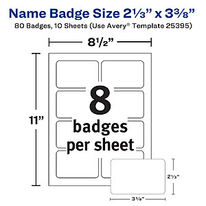 Avery Flexible Printable Name Tags, 2-1/3" x 3-3/8", Matte White, 80 Removable Name Badges (25395)