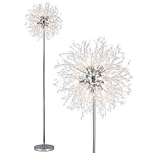 SineRise Modern Crystal Floor Lamp (9-Light, 70-Inch, Chrome), Standing Lamp with Footswitch, LED Floor Lamp for Living Room, Girls Room, Bedroom, Dresser, Office (Bulbs NOT Included)