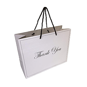 MODEENI 12 Large White Thank You Gift Bag Wedding Thank U Bags with handles 13x10 Paper Shopping Large White Gift Bags Merchandise Premium Quality Elegant Luxury Matte Modern Fancy Retail Clothing Boutique Birthday