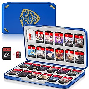 Switch Game Case Holder with 24 Cartridge Slots and 24 Micro SD Card Storage, Slim Portable Game Organizer Traveler Gift Accessories with Magnetic Closure, Protective Hard Shell and Soft Lining