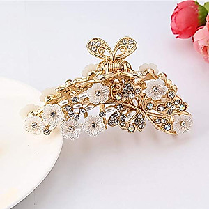 ShungFun Women Elegant Jaw Clips Fashion Hollow Carving Flower Pattern Hair Claw Clips w/ Rhinestones for Women Girls Hair Styling Accessories (Leaf-gold)
