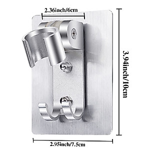 Shower Head Holder,Strong Adhesive Shower Holder,Adjustable Shower Wand Holder with 2 Hanger Hooks,Handheld Shower Head Wall Mount Bracket,Shower Holder Adapter for Bathing,Bathroom,No Drill Need