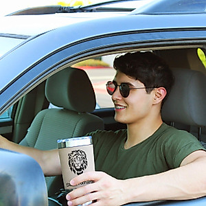 LaserGram 20oz Vacuum Insulated Tumbler Mug, Fleur de Lis, Personalized Engraving Included (Faux Leather, Light Brown)