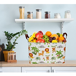 Essme Rectangular Baby Storage Basket,Green Basket,Nursery Storage Bin Organizer with Handles for Jungle Decor,Shelf Basket,Toy Box,Animal Basket.(Jungle animal)