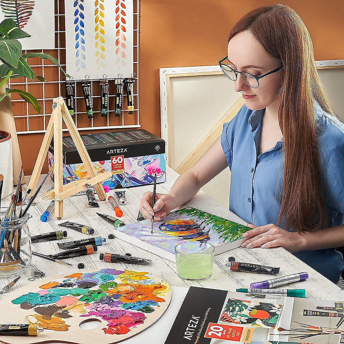 Arteza Acrylic Paper Canvas Pad 9.5x9.5 20 Sheets and Acrylic Paper Canvas Pad 8x11 20 Sheets Bundle, Painting Art Supplies for Artist, Hobby Painters & Beginners