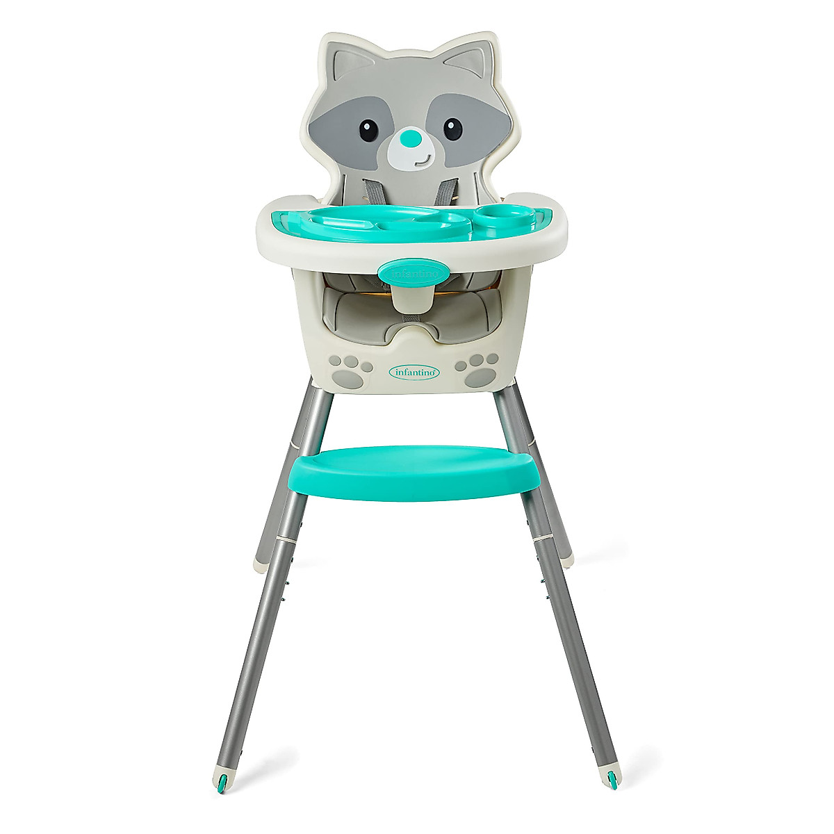 Infantino Grow-with-Me 4-in-1 Convertible High Chair, Raccoon-Theme, Space-Saving Design, Booster and Toddler Chair, for Infants & Toddlers 3M-36M Multicolor