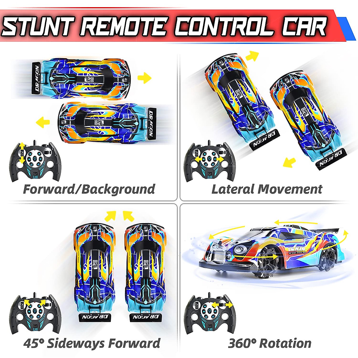 joyee＆elephant RC Drift Car, 1:14 Remote Control Car, 4WD Drift RC Cars for Kids, 2.4Ghz High Speed RC Vehicle with LED Lights Music, Hobby Sport Racing Toy Cars Gifts for Boys Girls
