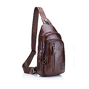 Sling Bag, Leather Chest Bag Crossbody Shoulder Business Backpack Outdoor Coffee