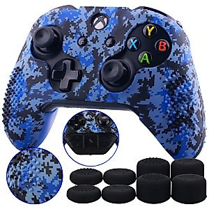 9CDeer 1 Piece of Studded Protective Customize Digital Camo Silicone Cover Skin Sleeve Case 8 Thumb Grips Analog Caps for Xbox One/S/X Controller Blue Compatible with Official Stereo Headset Adapte