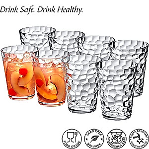 Amazing Abby - Iceberg - 16-Ounce Plastic Tumblers (Set of 8), Plastic Drinking Glasses, All-Clear High-Balls, Reusable Plastic Cups, Stackable, BPA-Free, Shatter-Proof, Dishwasher-Safe