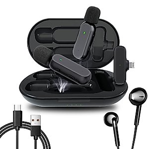 2 Pack Wireless Lavalier Microphone for iPhone iPad with 800mAh Charging Case, RockyMars Clip on Lapel Mic, Plug-Play, Noise Reduction, Portable Microphone for Video Recording/FaceTime/Online Live