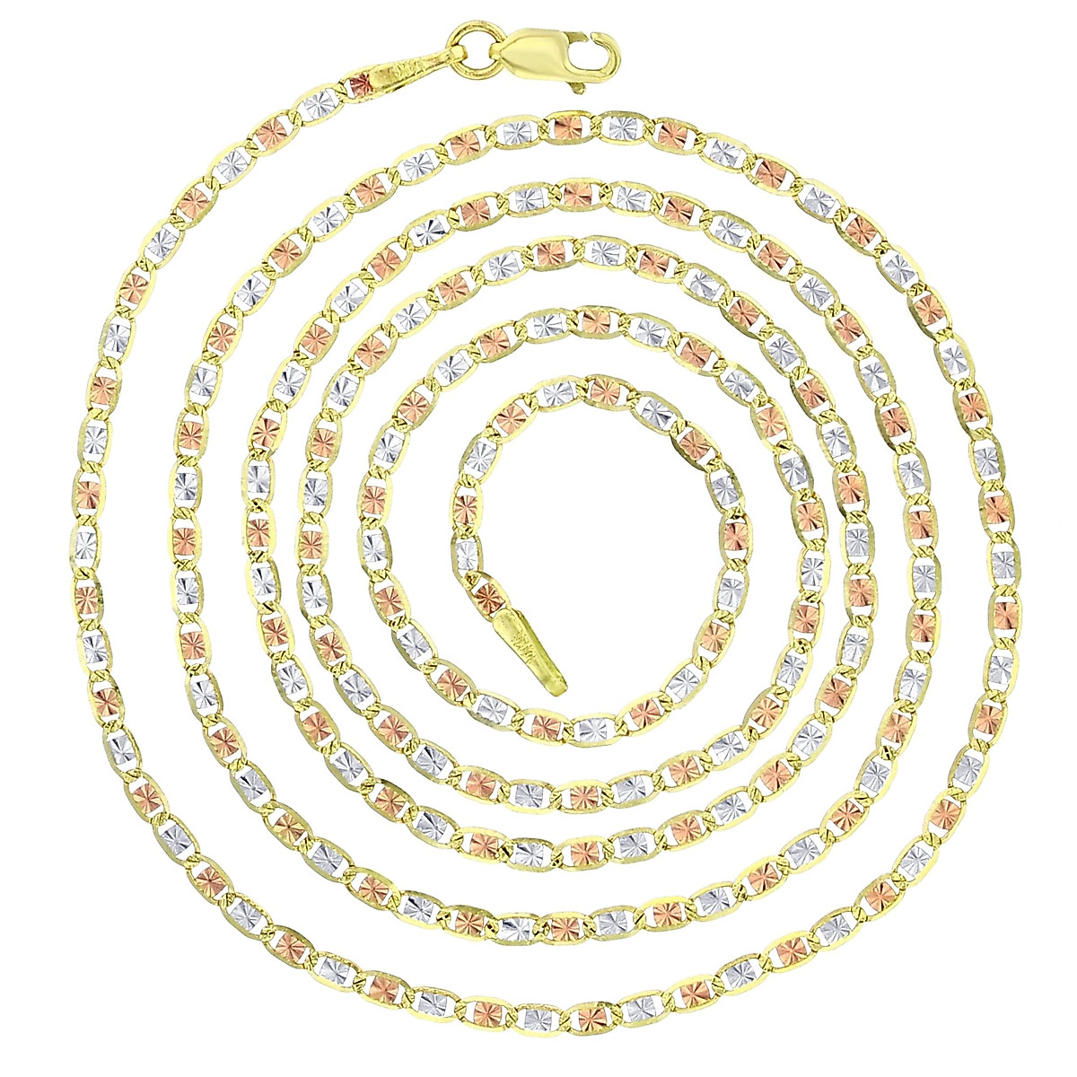 Solid 14K Gold Tricolor 1.85mm Diamond Cut Star Italian Love Chain Anklet, 10 Inches