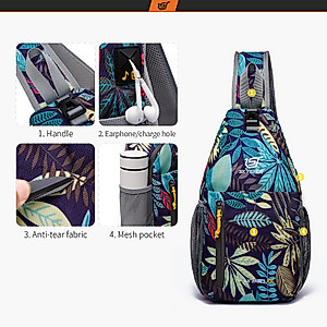 SKYSPER Sling Bag Crossbody Backpack - Chest Shoulder Cross Body Bag Travel Hiking Casual Daypack for Women Men(Leaf)