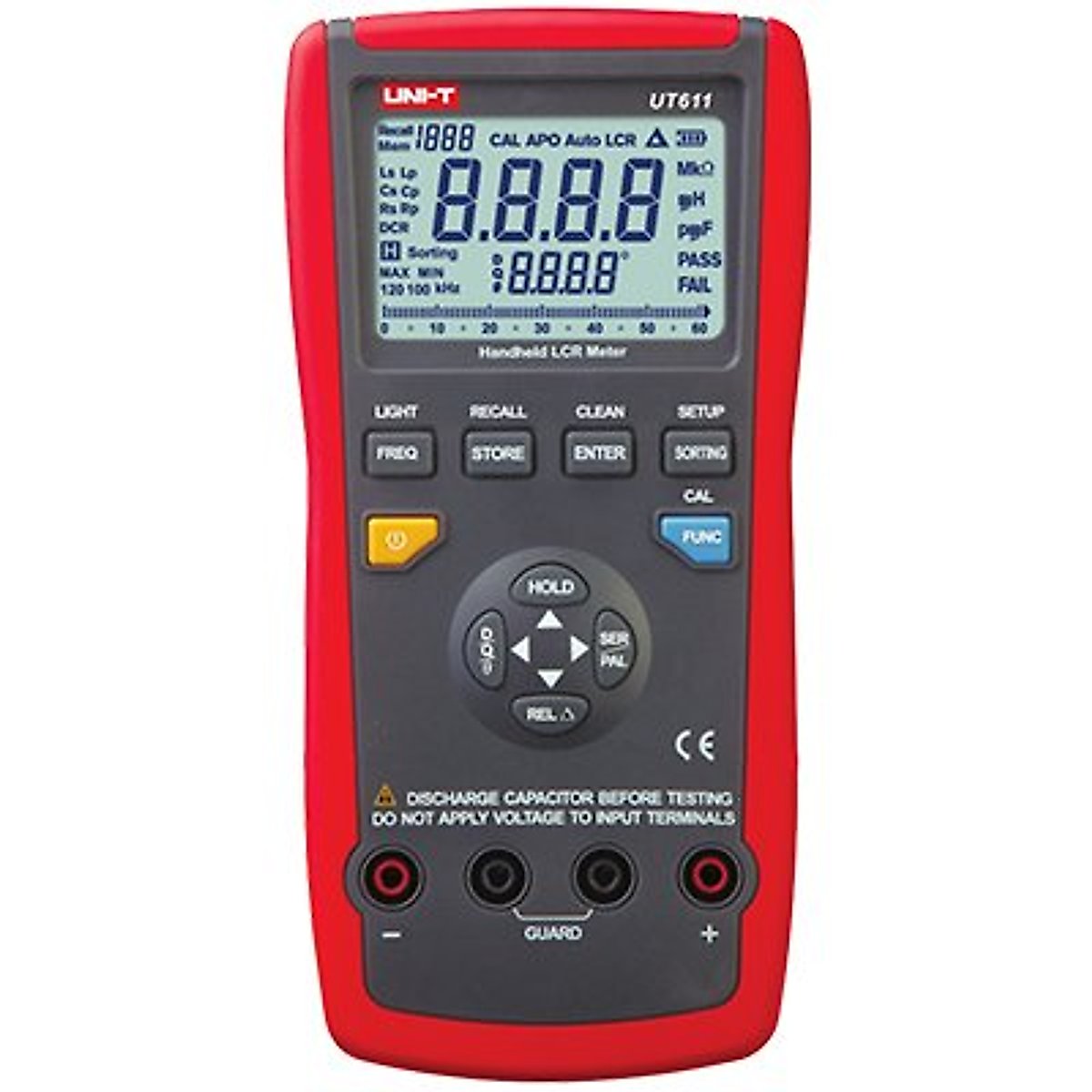 UNI-T UT611 LCR Meter Inductance 600uH~200H Capacitance 600pF~10mF Resistance 60Ω~20MΩ Frequency 100Hz/120Hz/1kHz/10kHz Tester L/C/R/DCR/Q/D/θ/ESR