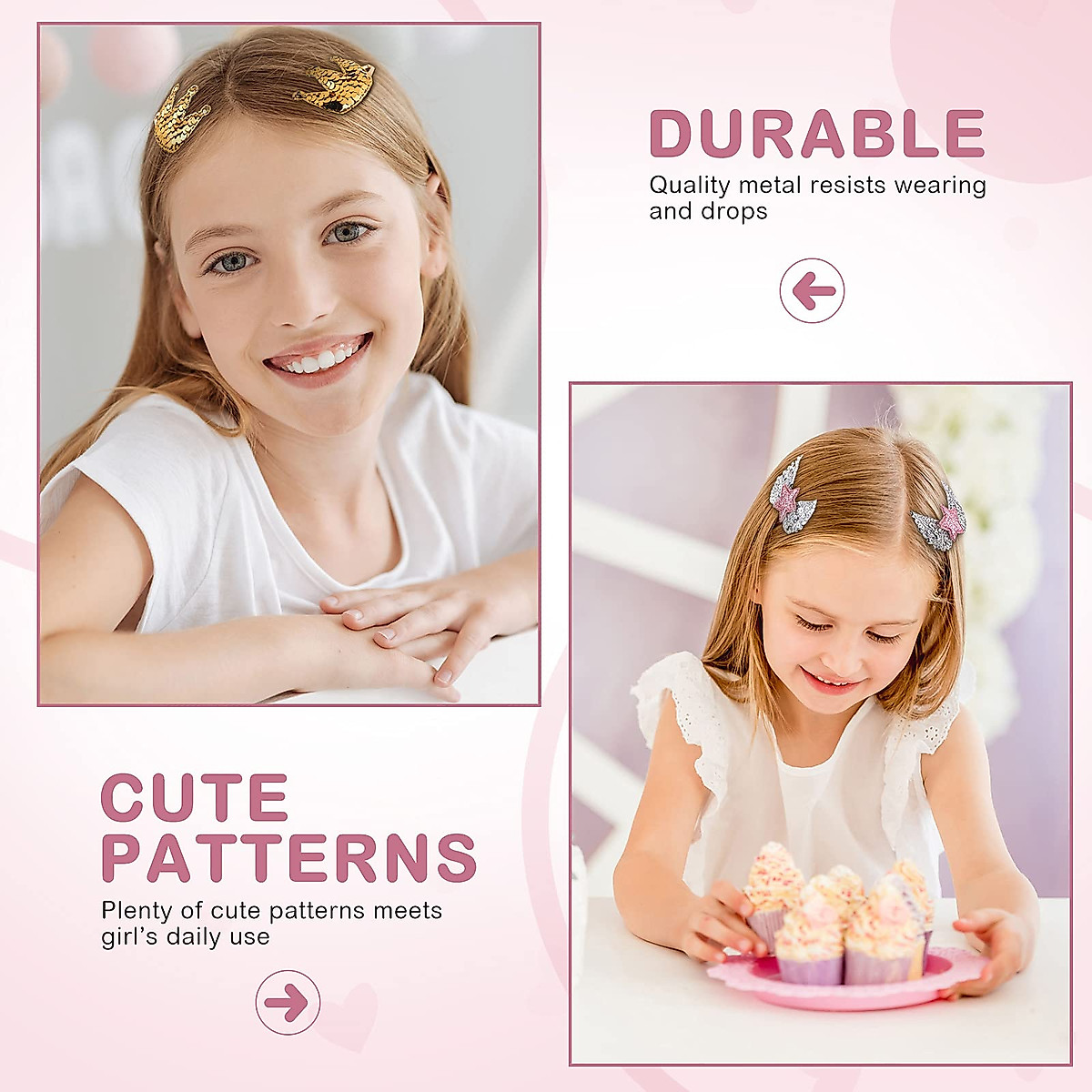 Chuangdi 24 Pieces Hair Clips Shiny Star Crown Heart Butterfly Rabbit Unicorn Shaped Hair Barrettes Cute Hair Clips Metal Snap Hair Pins Glitter Hair Styling Accessories