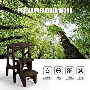 GLACER 3-Tier Folding Step Stool, Portable Wood Step Ladder for Adults & Kids, 3-in-1 Storage Shelf Flower Rack Foot Stool, Ideal for Home, Kitchen, Library (Brown)