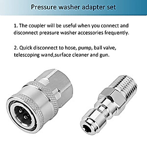 2 Sets NPT 1/4 Inch Pressure Washer Coupler Quick Connect Plug Stainless Steel Male and Female Quick Connect Fittings Pressure Washer Adapter Set (Internal Thread, External Thread) (1/4 inch)
