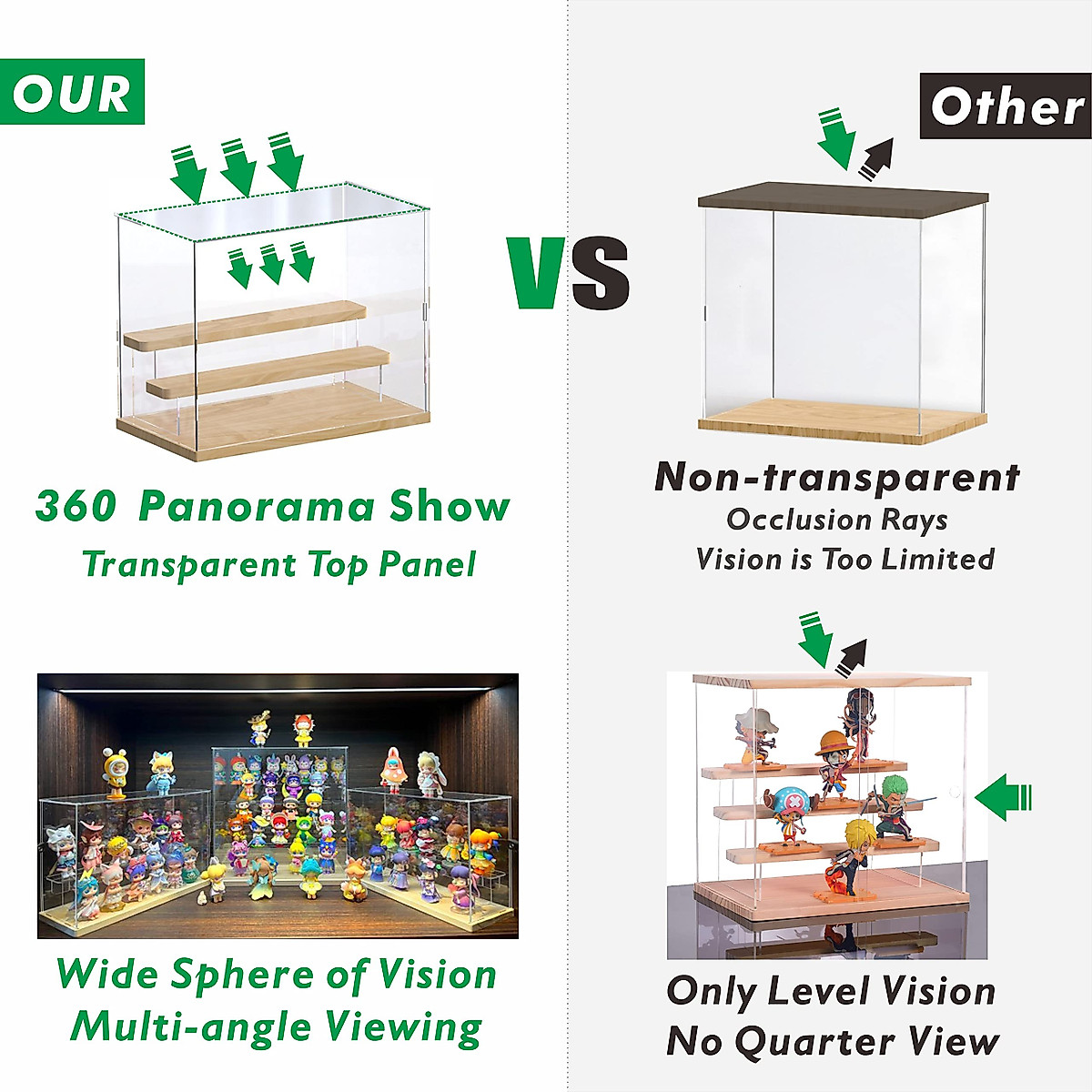 ZzHobbiEs Clear Display Case with Openable Door & Ladder, 3 Tiers Panoramic Display Dustproof Protection for Collectibles, Action Figures, Mini Figurines(3 Tier(Ladder): 8.6x7/ H9.2 in)